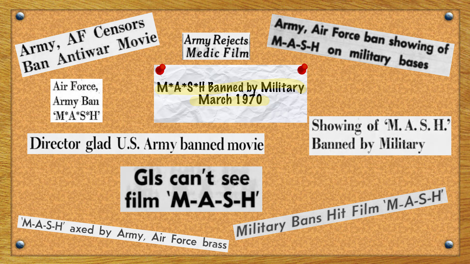 M*A*S*H Headlines 1: Altman’s M*A*S*H (1970) Opens Strong, Banned by ...